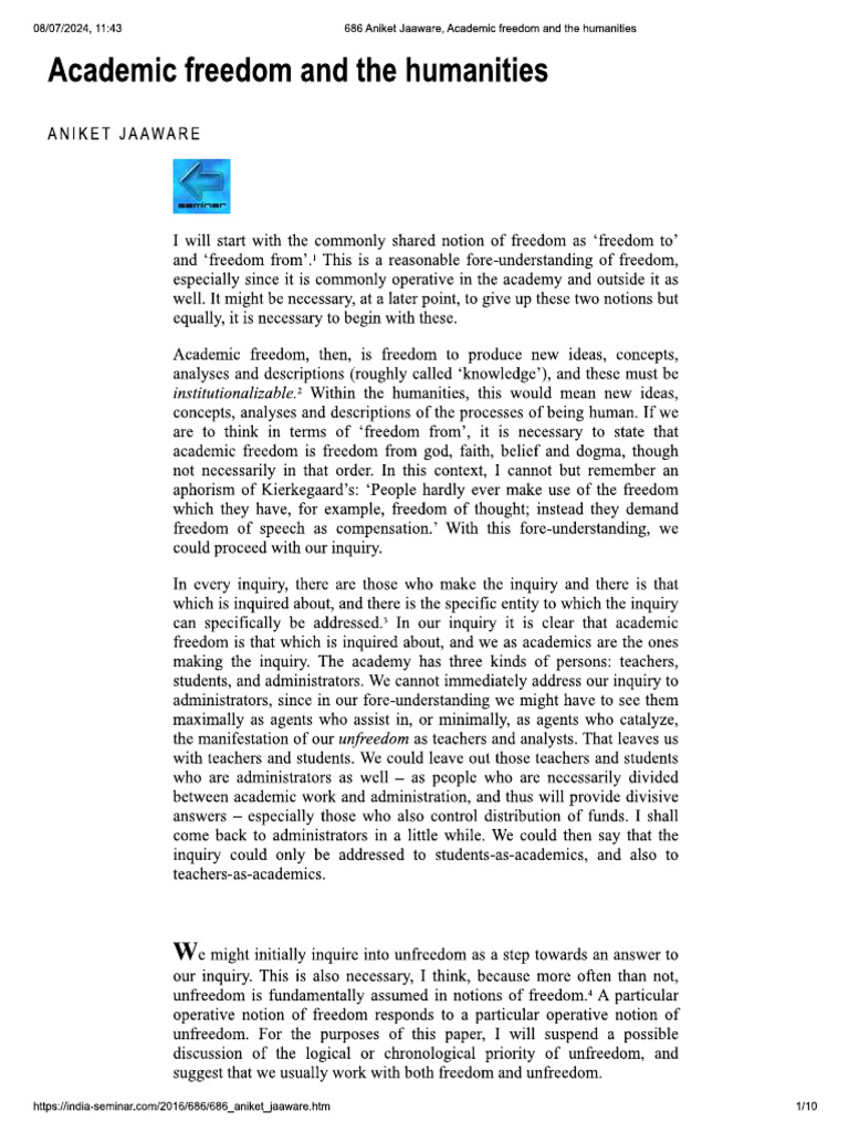 Academic Freedom and The Humanities | PDF