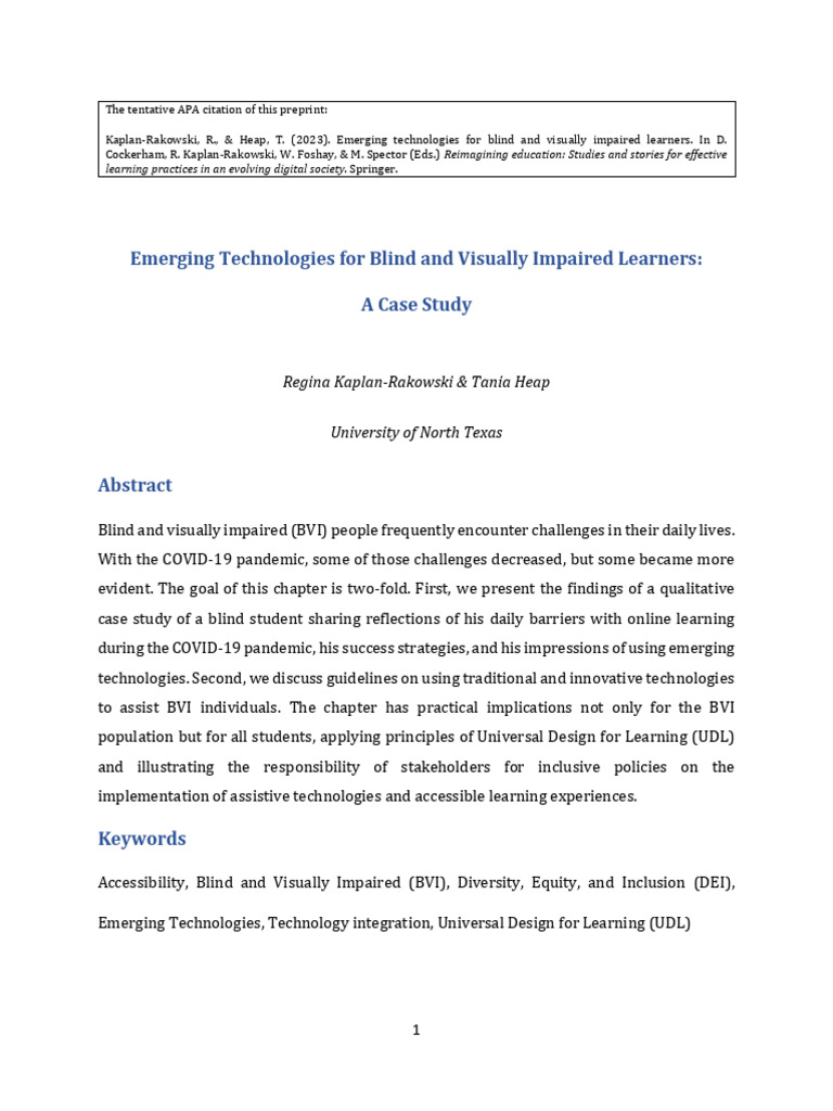 Emerging Technologies For Blind and Visu | PDF