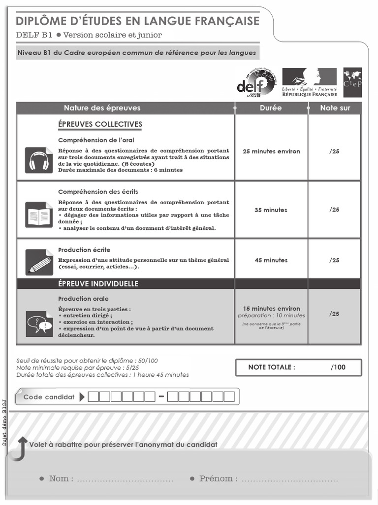 Exemple 2 Sujet Delf b1 Junior Document Candidat Comprehension Ecrite ...