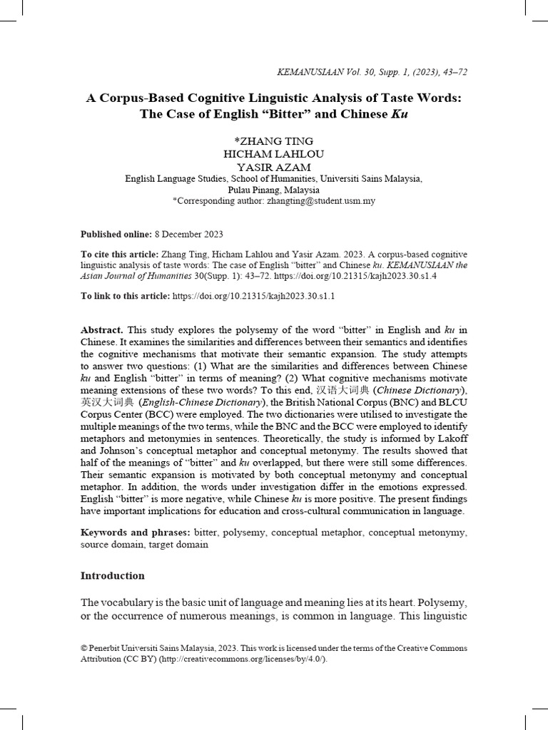 A Corpus-Based Cognitive Linguistic Analysis of Taste Words - The Case ...