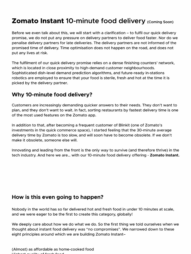 Zomato 10 Instant Delivery | PDF