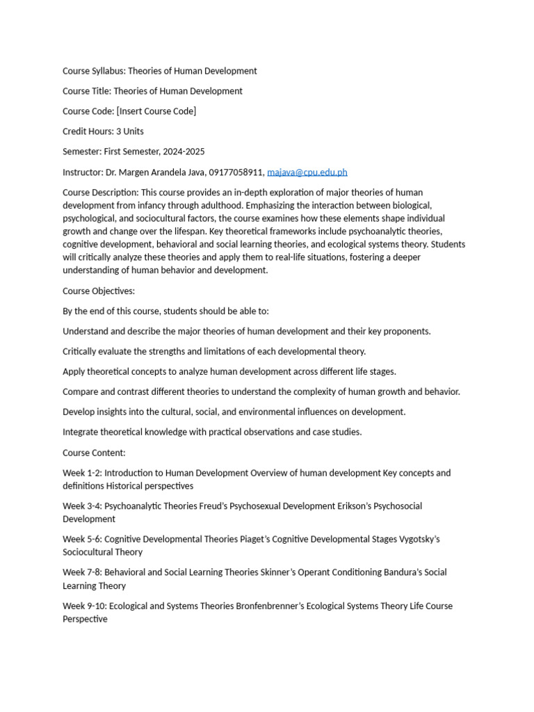 Course Syllabus DMPC Theories of Human DEvelopment | PDF