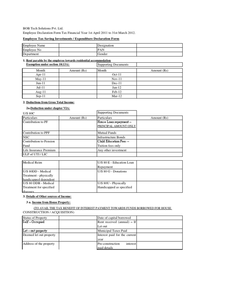 Tax Declaration Form FY2011-2012 | PDF | Withholding Tax | Taxes