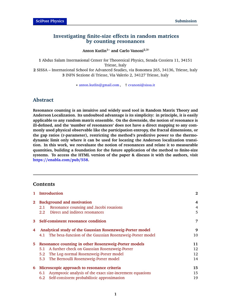 Investigating Finite-Size Effects in Random Matrices by Counting Resonances | PDF