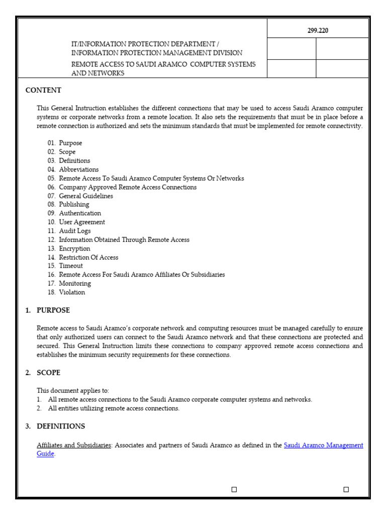 0299 - 220-Remote Access To Saudi Aramco Computer Systems and Networks ...