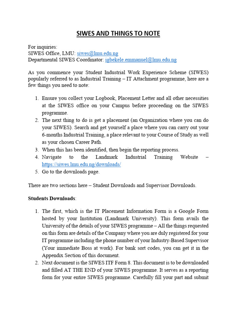 Siwes and Things To Note | PDF