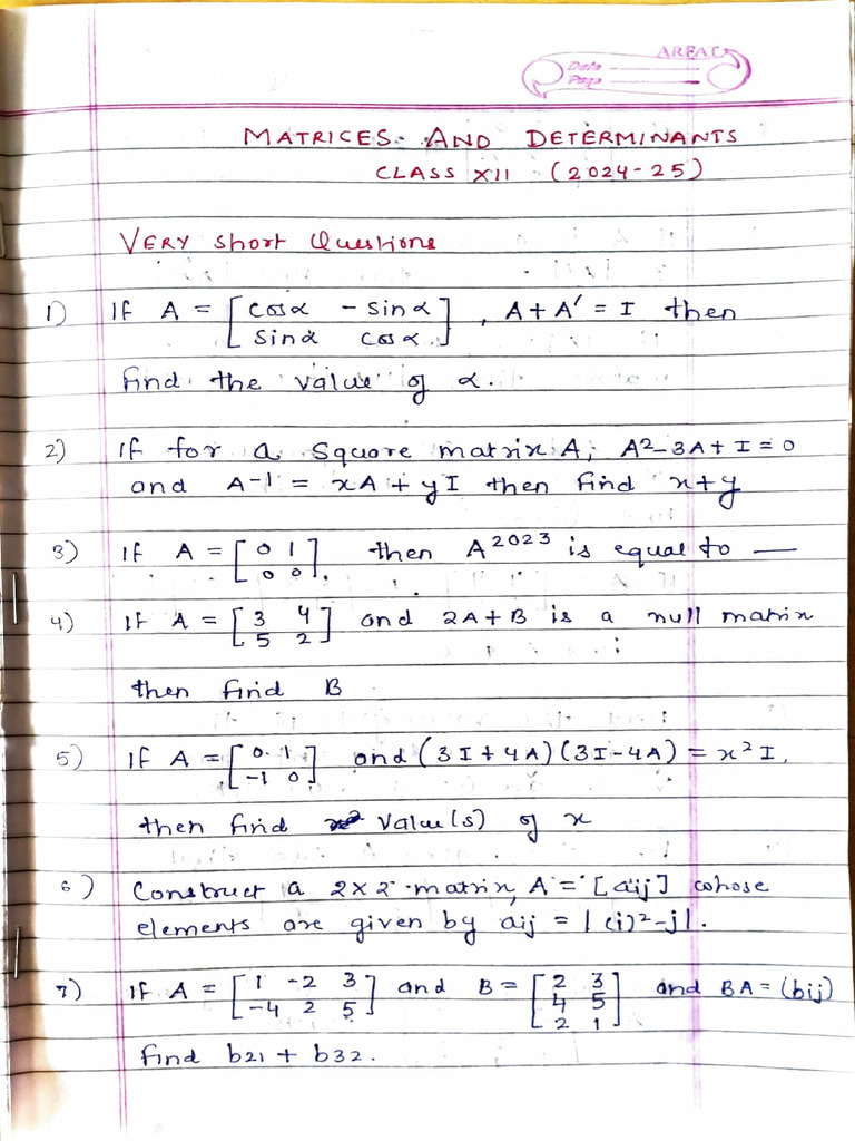 Matrices and Det.-Class12 | PDF | Teaching Methods & Materials