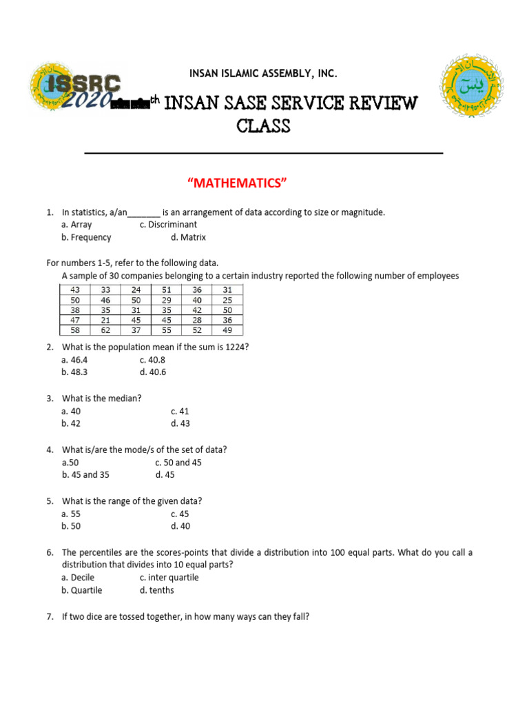 Mathematics Pretest | PDF