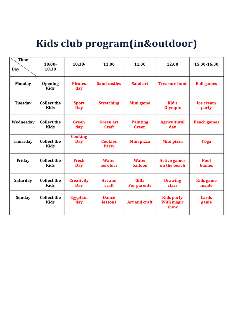 1 - Kids Club Program - Outdoor Copy 2 | PDF