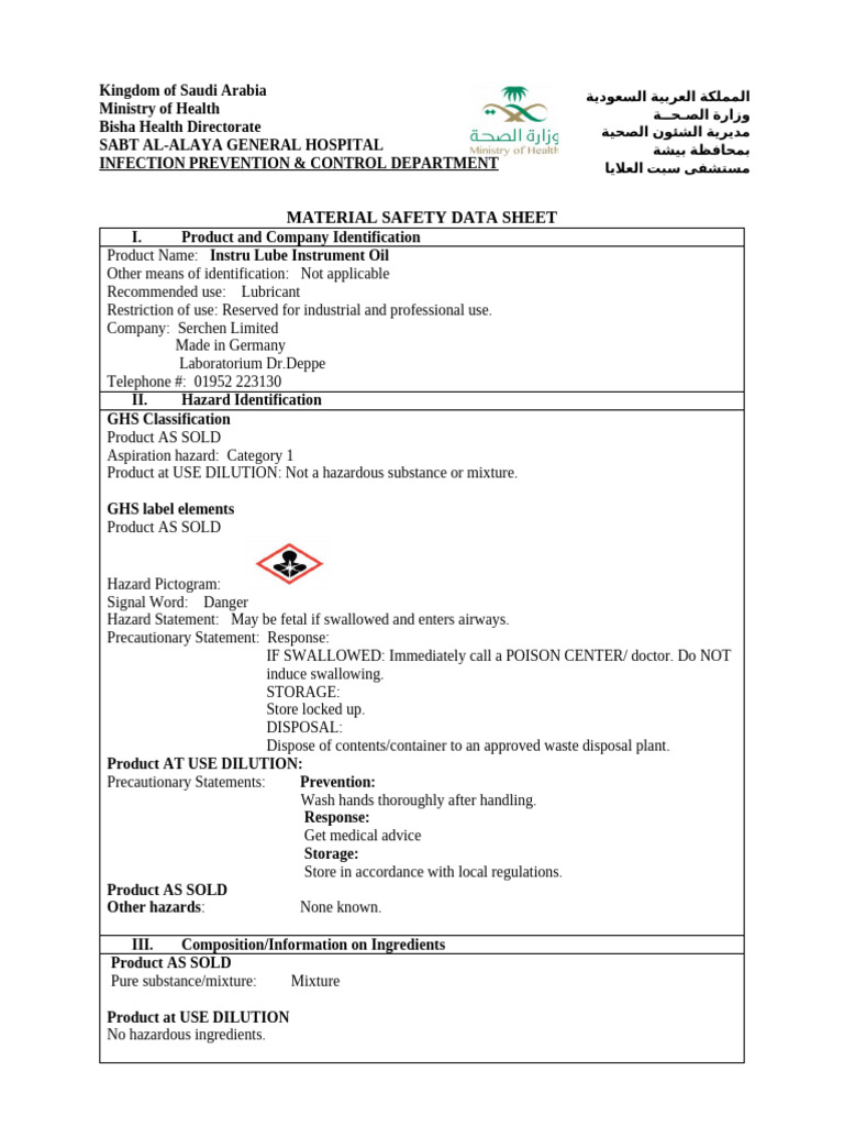 instrument lubricant oil msds | PDF