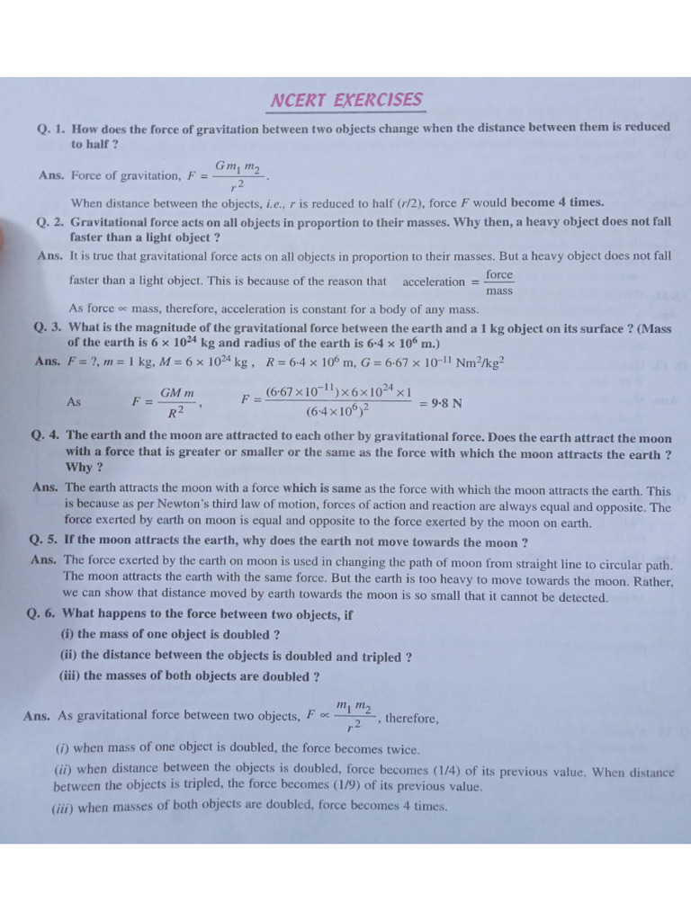 Gravitation Exercise | PDF