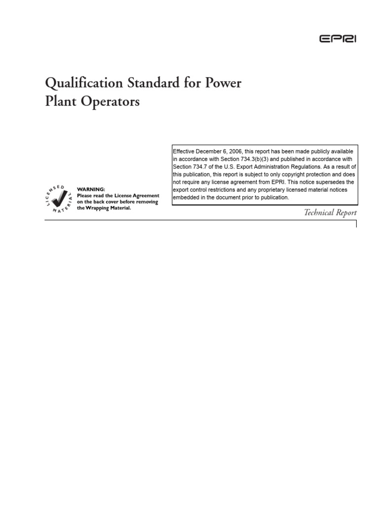 Qualification Standard For Power Plant Operators | PDF
