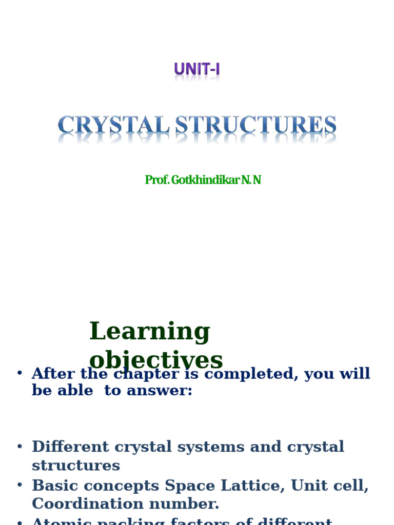 UNIT I Crystal Structures | PDF