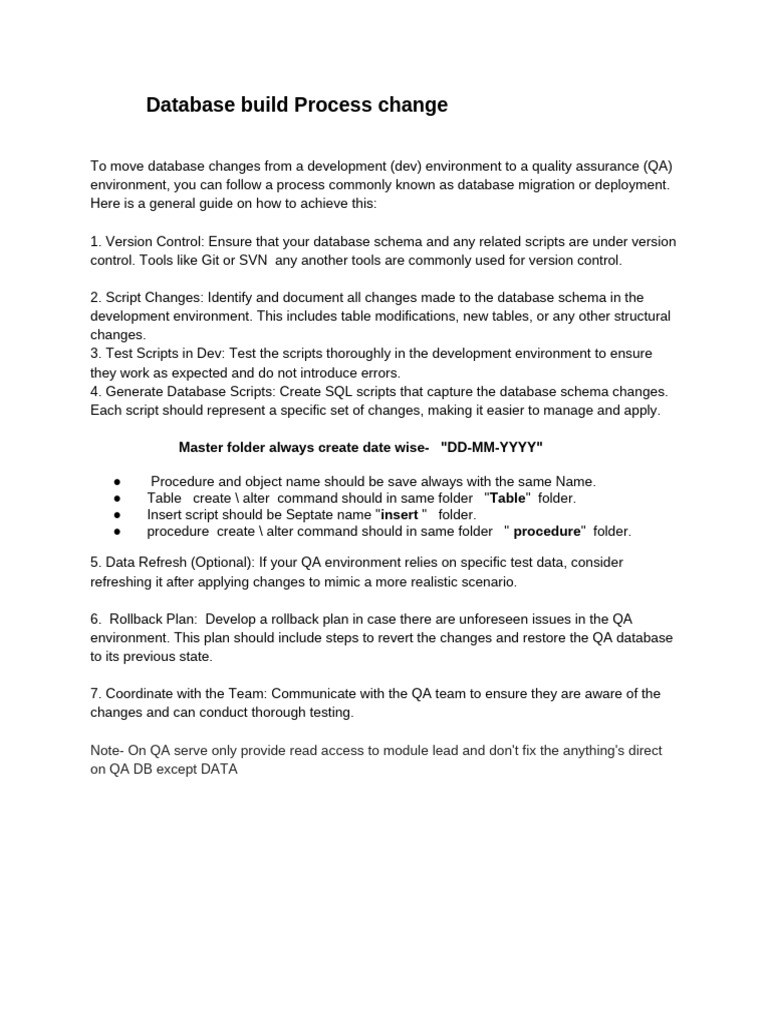 Database Build Process Change - by Vivek | PDF