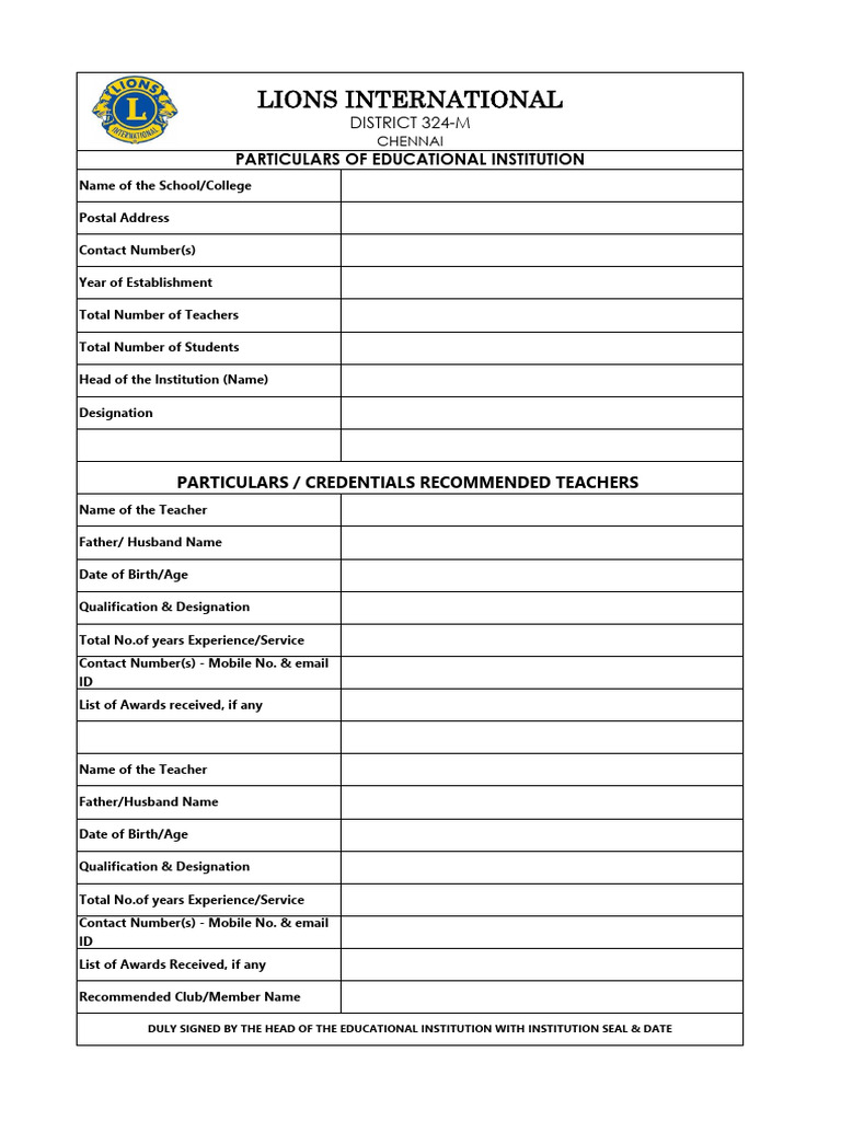 Teachers Reccommendation Form 2018 | PDF