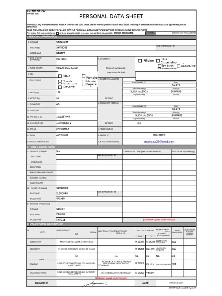 Cs Form No. 212 - Gamarcha - 080134 | PDF