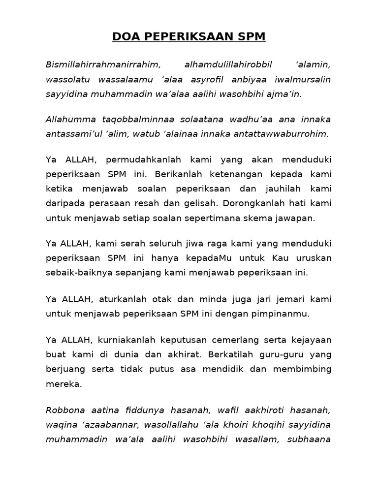 Doa Peperiksaan SPM | PDF