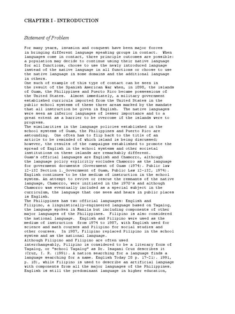 Statement of Problem: Chapter I - Introduction | PDF | Tagalog Language ...