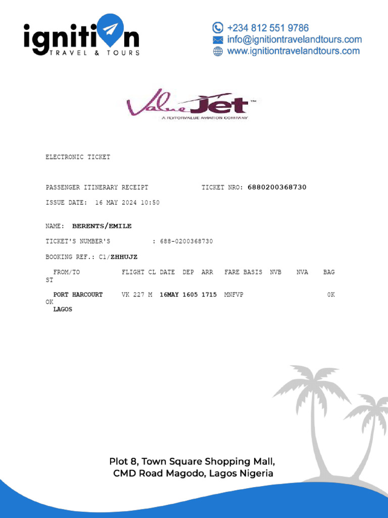 Valuejet E-Ticket. (MR. BERENTS EMILE) | PDF