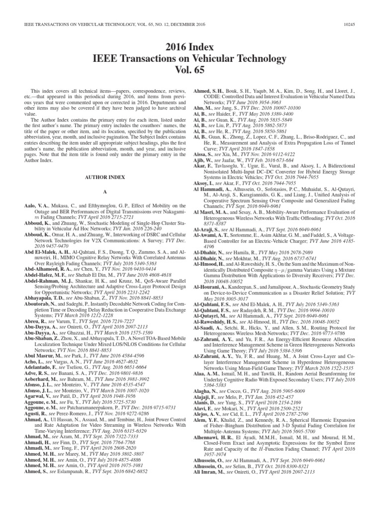 2016 Index IEEE Transactions On Vehicular Technology Vol. 65 | PDF