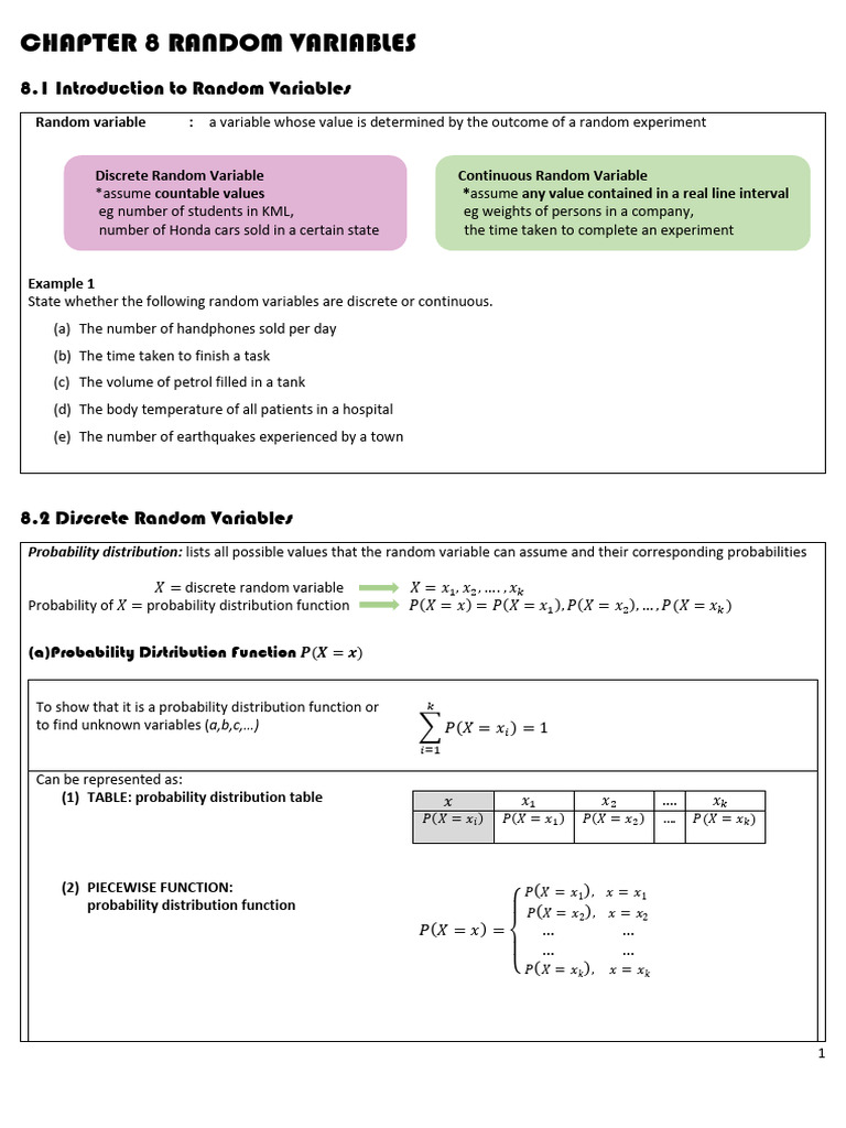 Chapter 8 Random Variables | PDF