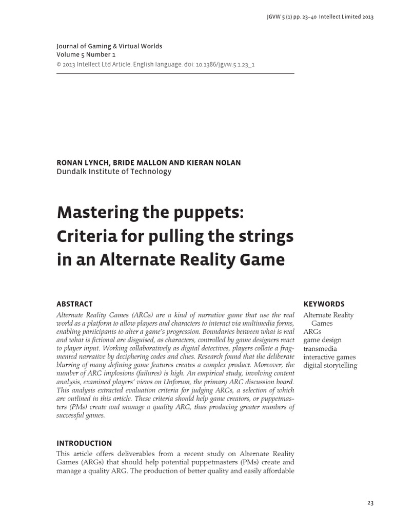 Mastering The Puppets - Criteria For Pulling The Strings in | PDF