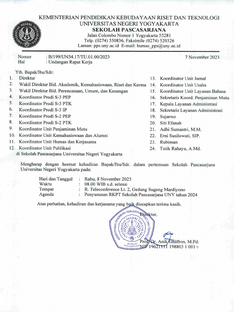 Undangan Penyusunan RKPT Tahun 2024 | PDF