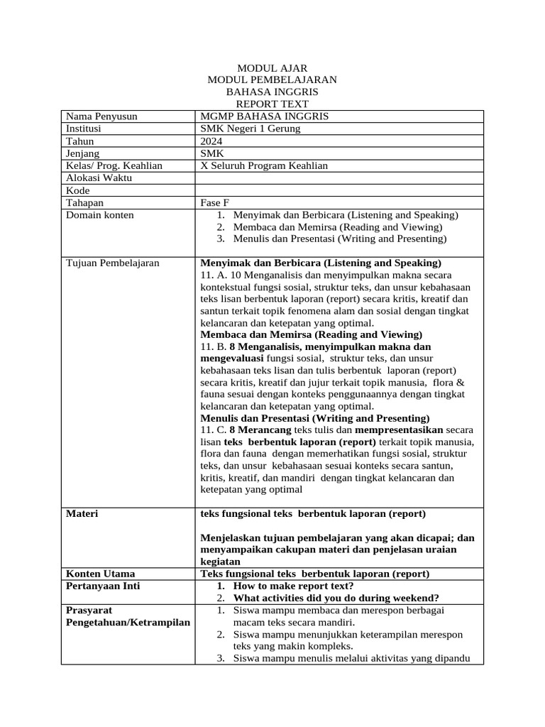 Modul Ajar Kelas Xi Report Text | PDF | Tsunami | Giant Panda