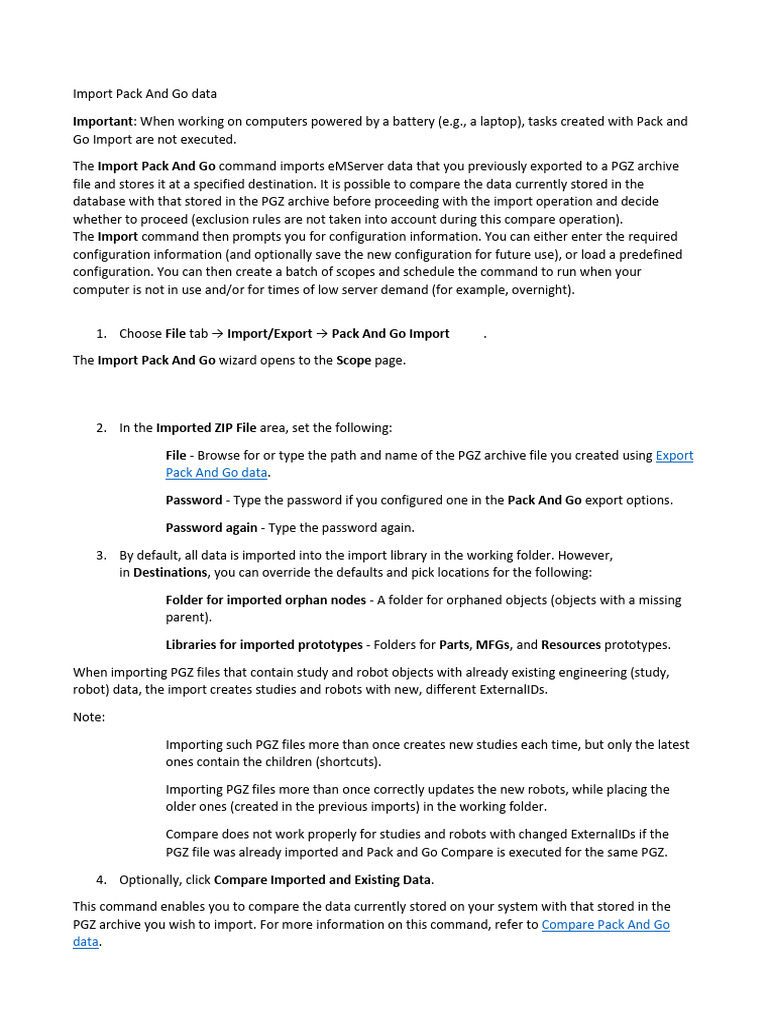 Import Pack and Go Data | PDF