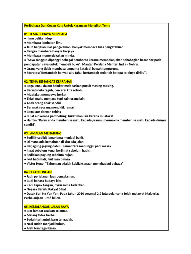 Peribahasa Dan Cogan Kata Untuk Karangan Maengiku Tema | PDF