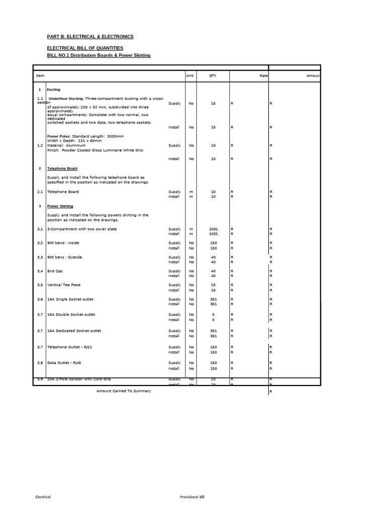 1 BOQ B Electrical | PDF