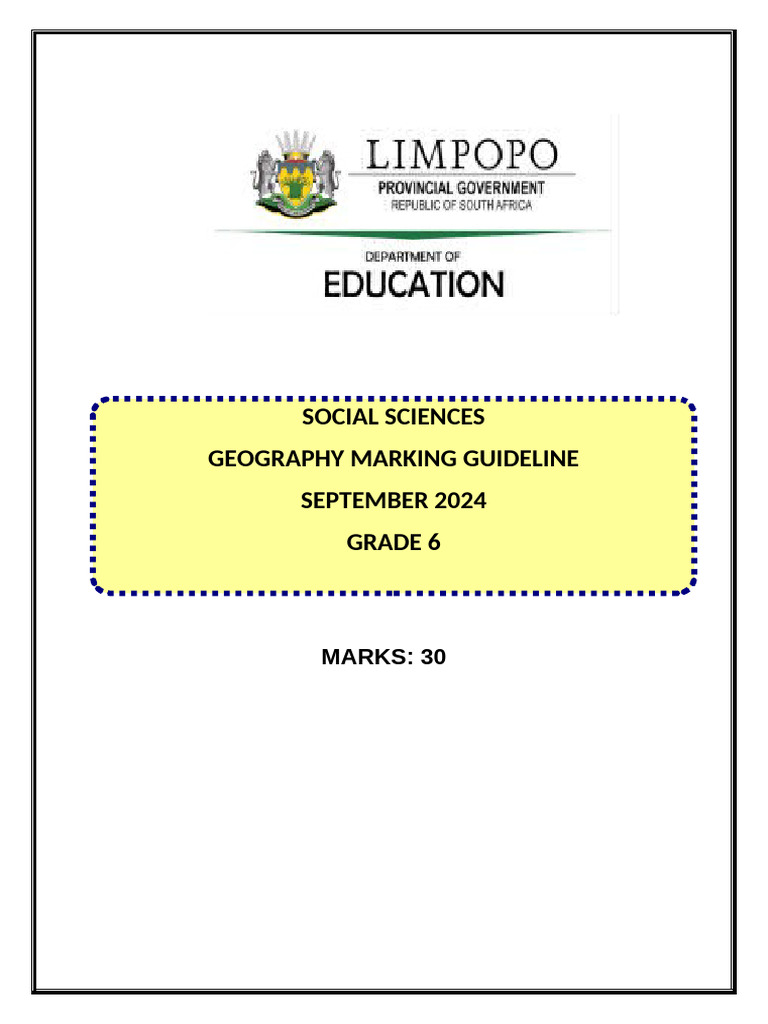 MARKING GUIDELINE GRADE 6 GEOGRAPHY TEST TERM 3 2024 | PDF