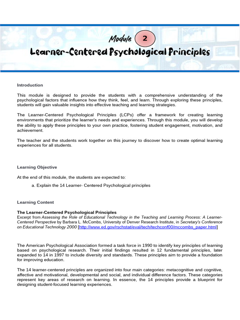 2.-Learner-Centered-Psychological-Principles (1) | PDF