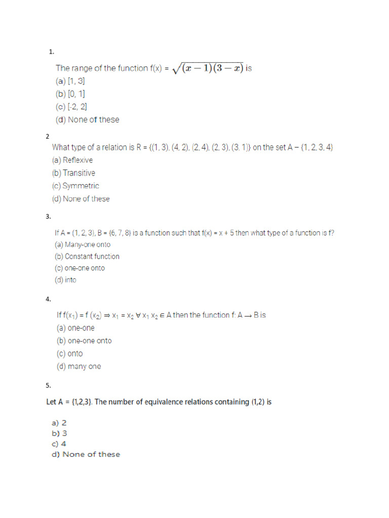 ch-1 Rel and Func Class 12 HHW | PDF