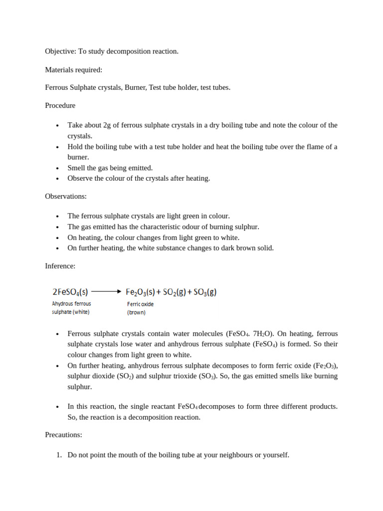 Decomposition Reaction Lab Manual | PDF