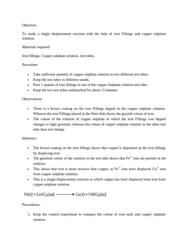 Single Displacement Reaction Lab Manual | PDF