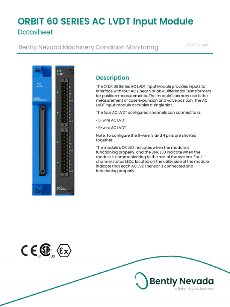 ORBIT 60 SERIES AC LVDT Input Module Datasheet - 173M3153 | PDF