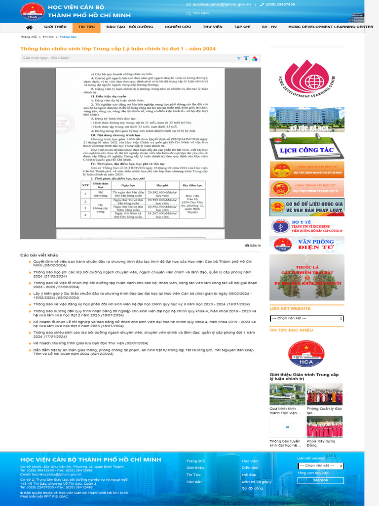 Thông Báo Chiêu Sinh Lớp Trung Cấp Lý Luận Chính Trị Đợt 1 - 2 | PDF