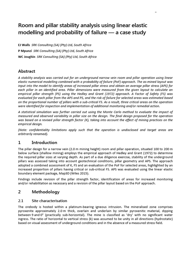 Walls Et Al. (2015) Room and Pillar Stability Analysis Using Linear ...