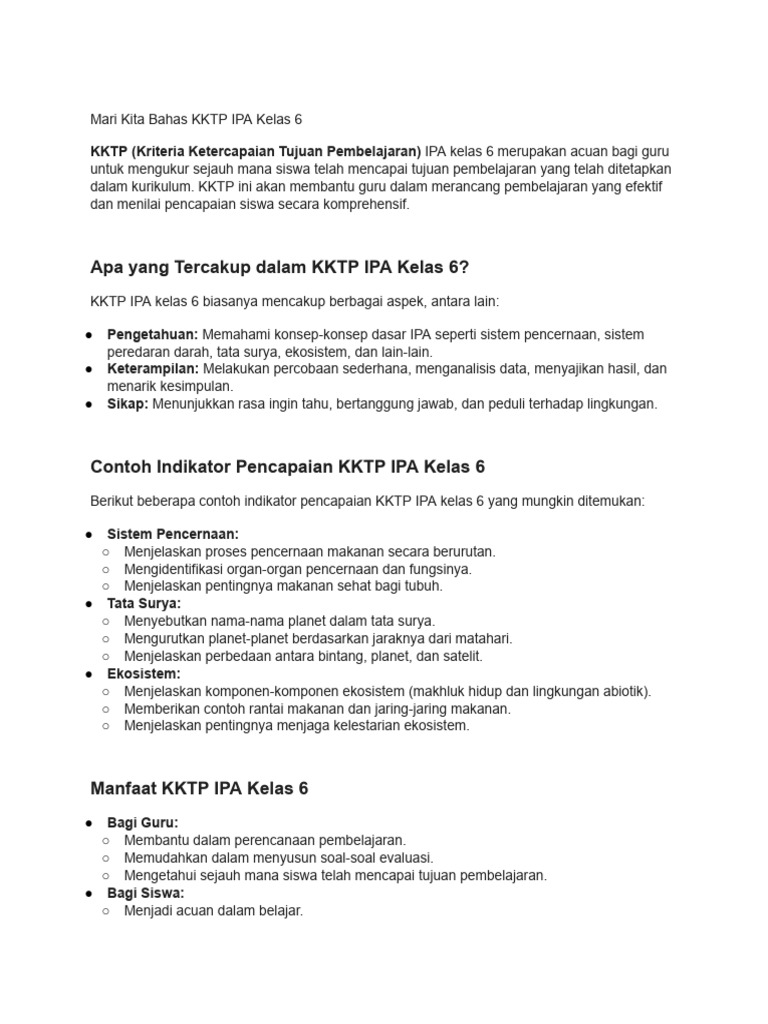 KKTP Kelas 6 Ipa | PDF
