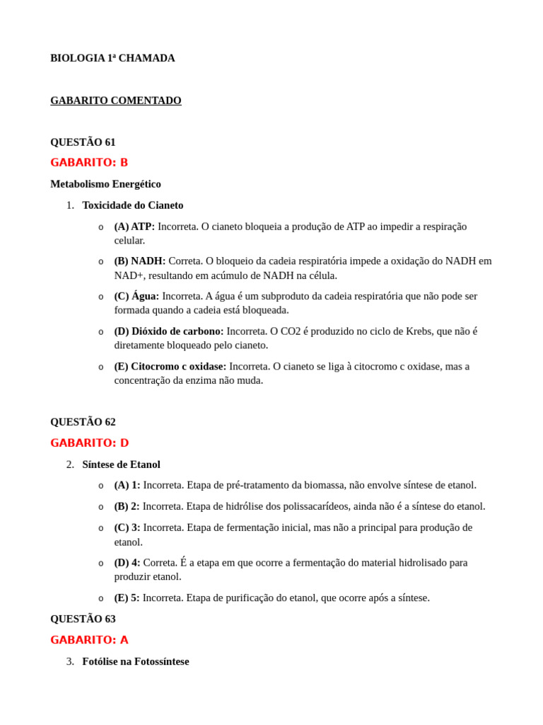 Gabarito A6 1 Chamada | PDF