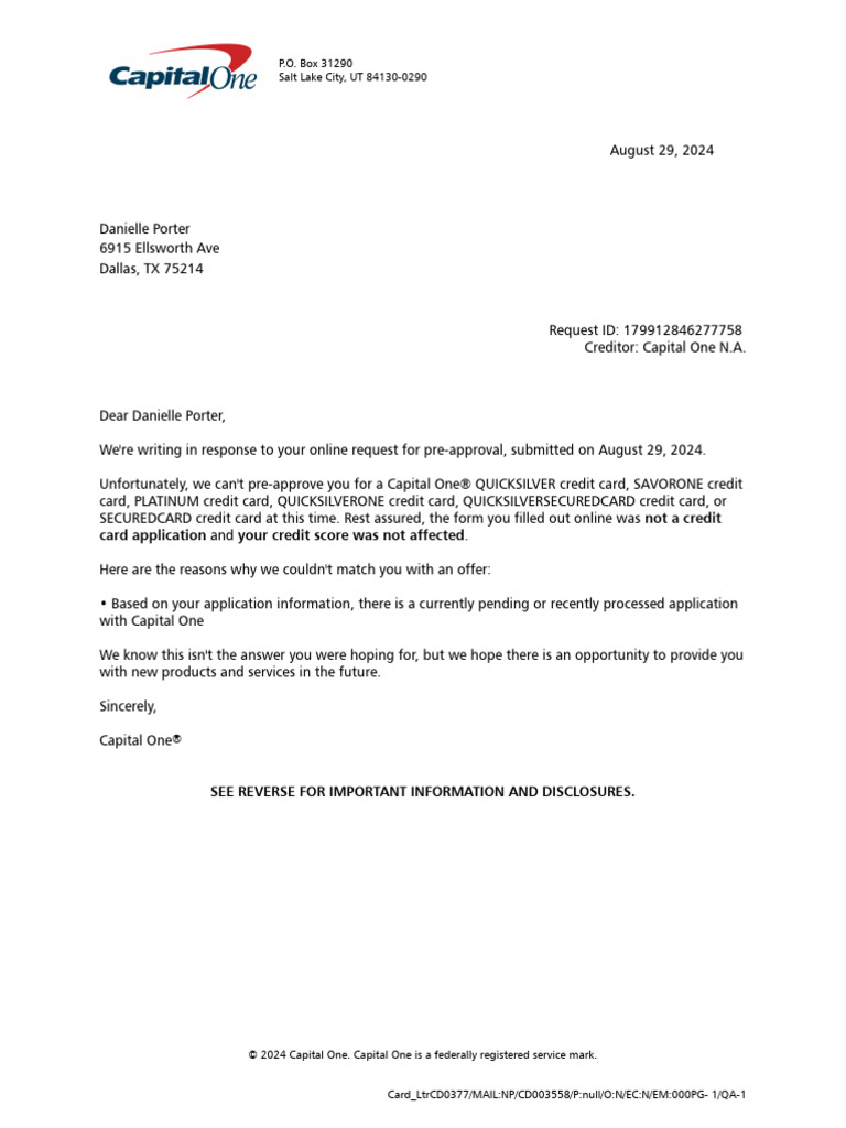 Adverse Action Letter | PDF