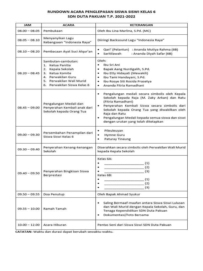 Rundown Perpisahan | PDF