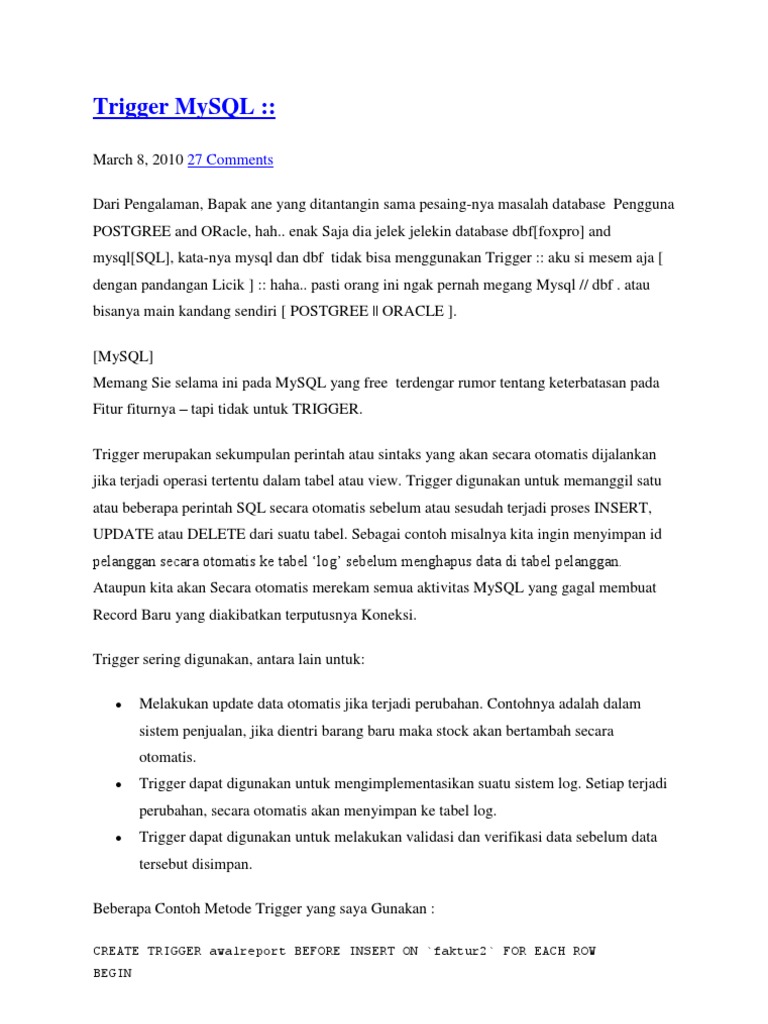 Trigger MySQL | PDF