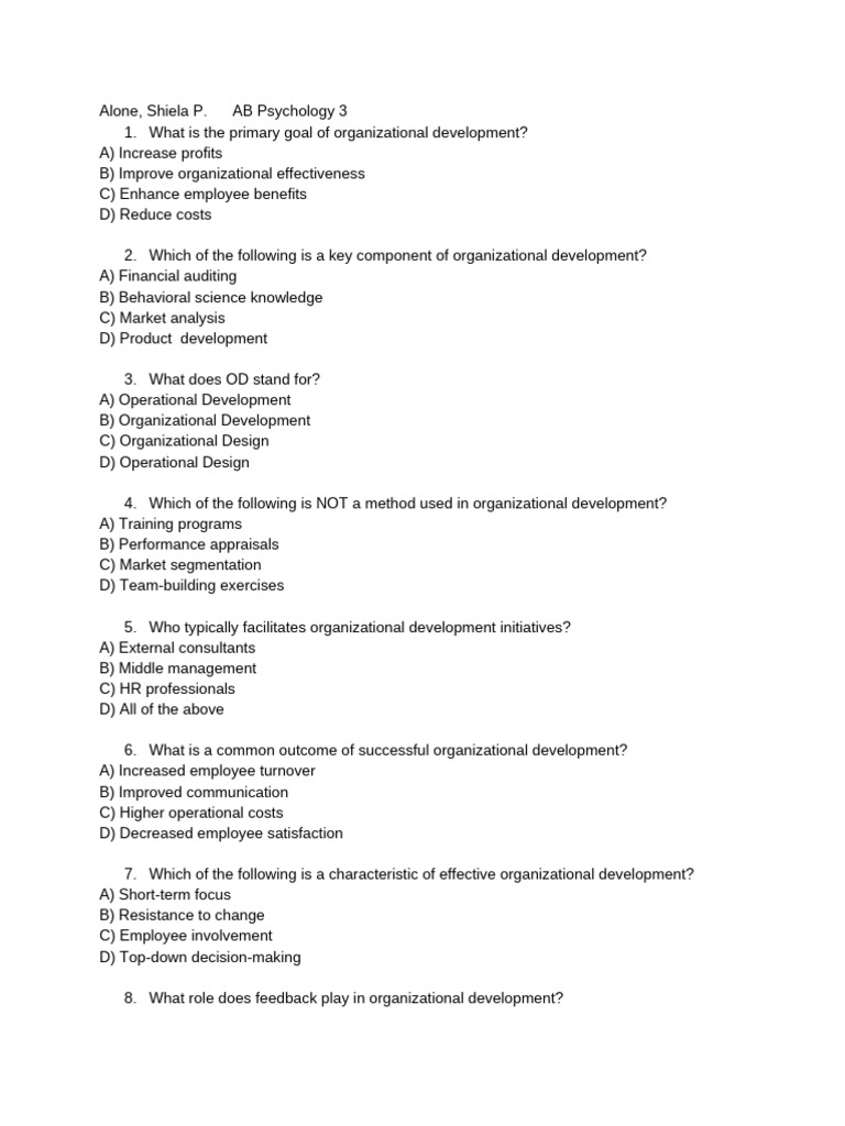 OD Questionnaire | PDF