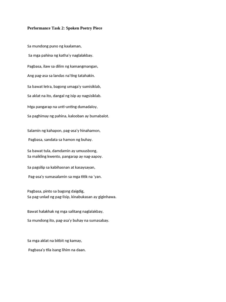 Spoken Poetry & Role Play Tasks | PDF