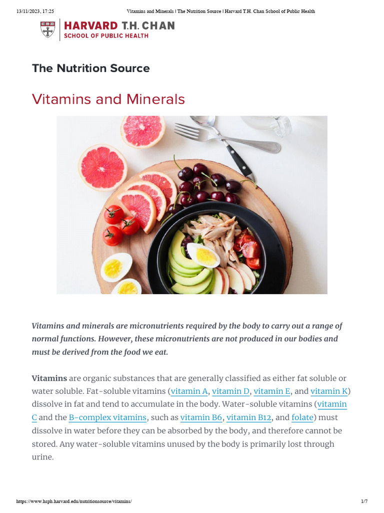 Vitamins and Minerals: The Nutrition Source | PDF