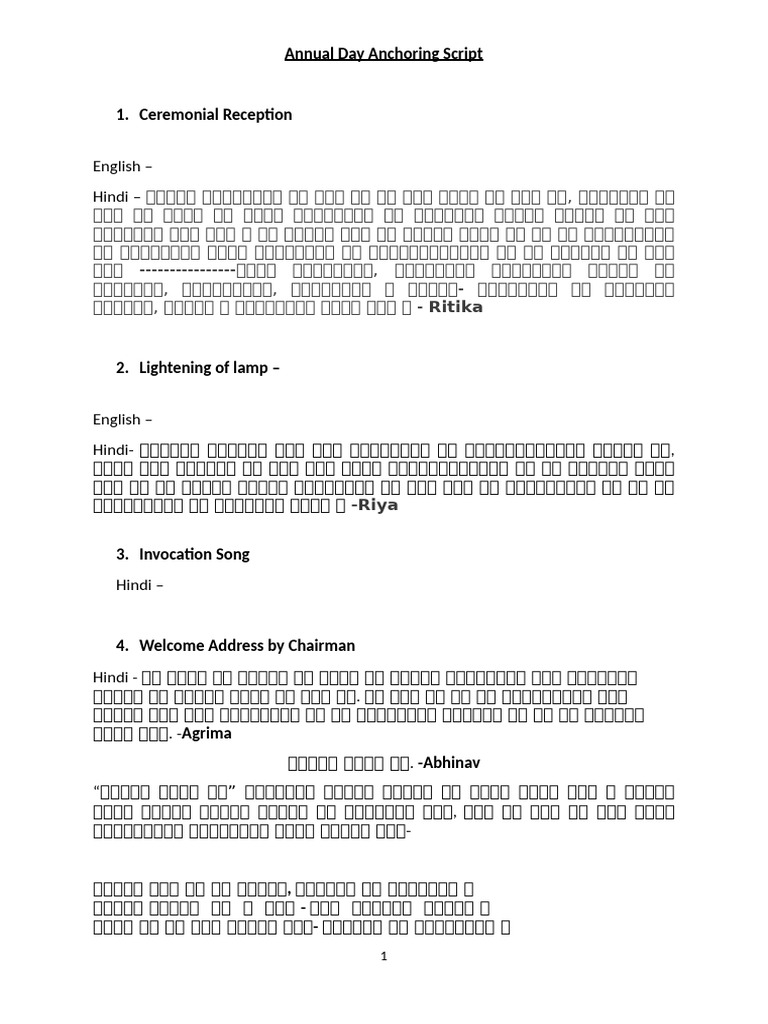 Annual Day Anchoring Script Compile | PDF