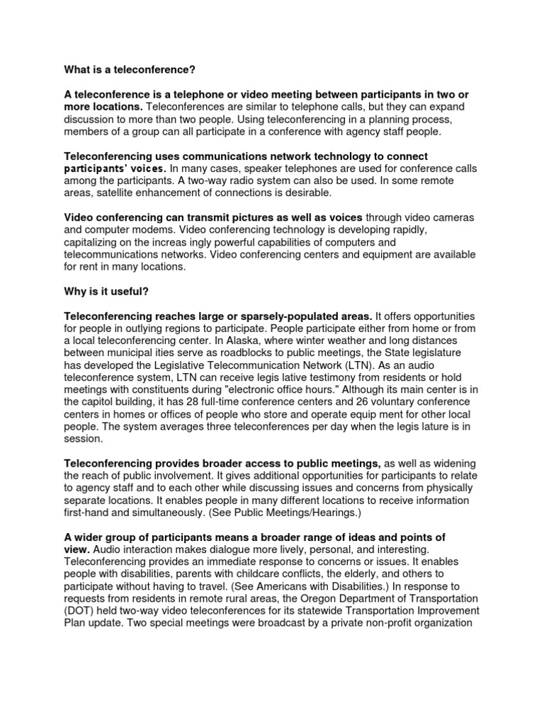 What Is A Teleconference | PDF | Videoconferencing | Media Technology