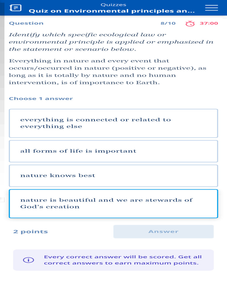 Quiz On Environmental Principles and Ecological Laws Learn | PDF
